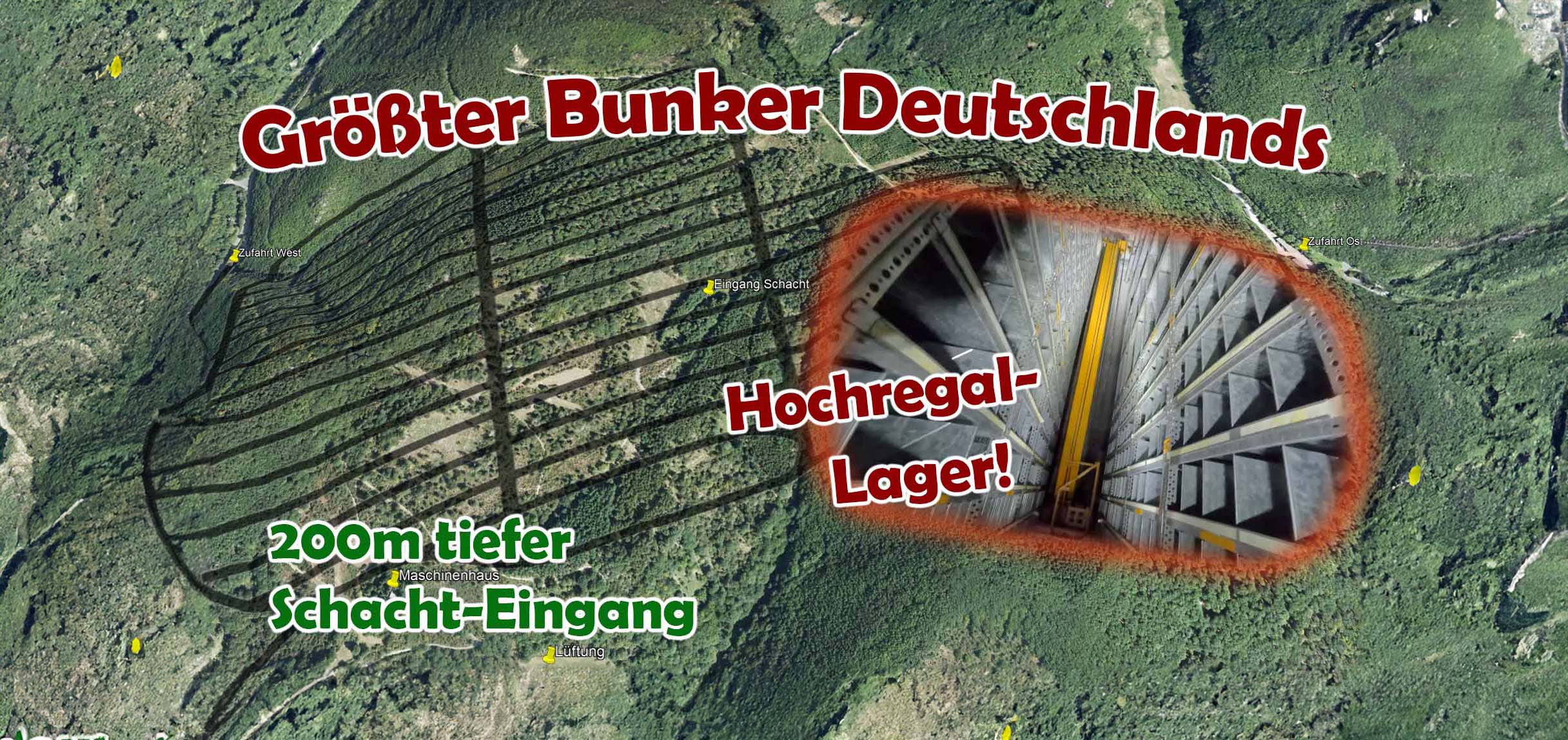 200m Abstieg: Gigantisches Bunker-System mit Hochregal-Lager ...